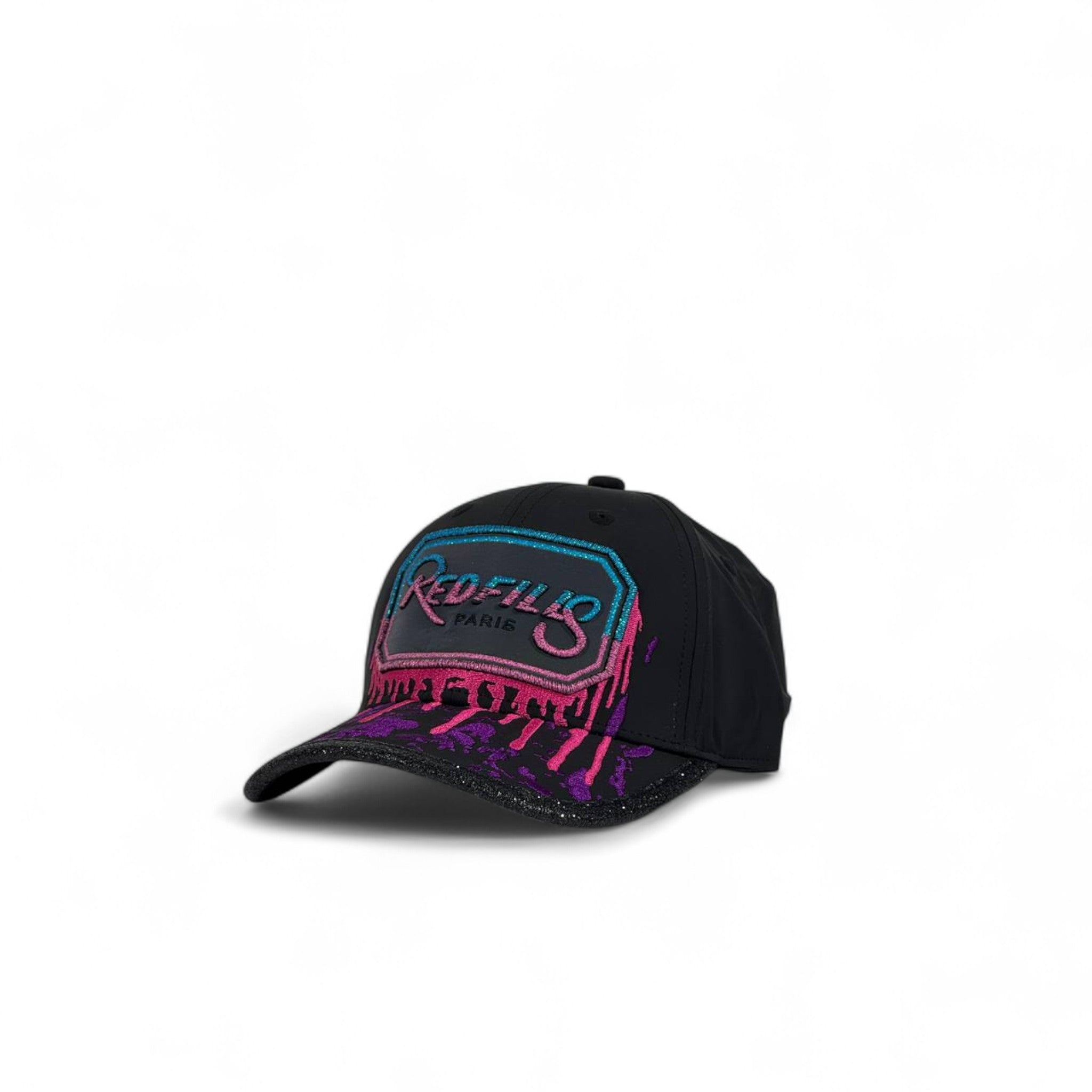 Redfills Paris Neon Drip Embroidered Cap 🧢 – Black with Color Splash ...