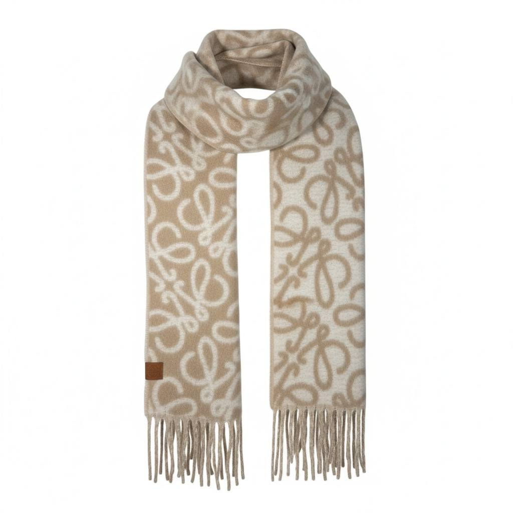 🤍 LOEWE Anagram Wool Scarf – Beige & Cream Edition – MASTERPIECE