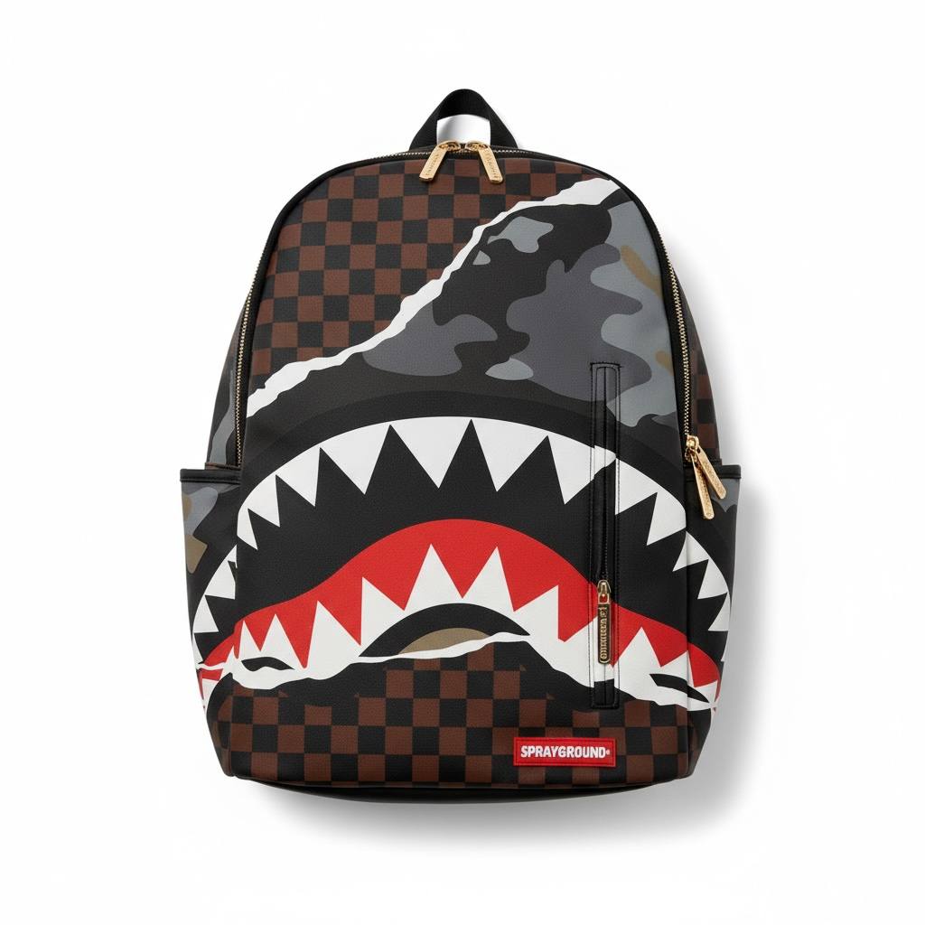🔥 Sprayground Shark Bite Checkered Backpack 🔥 – MASTERPIECE