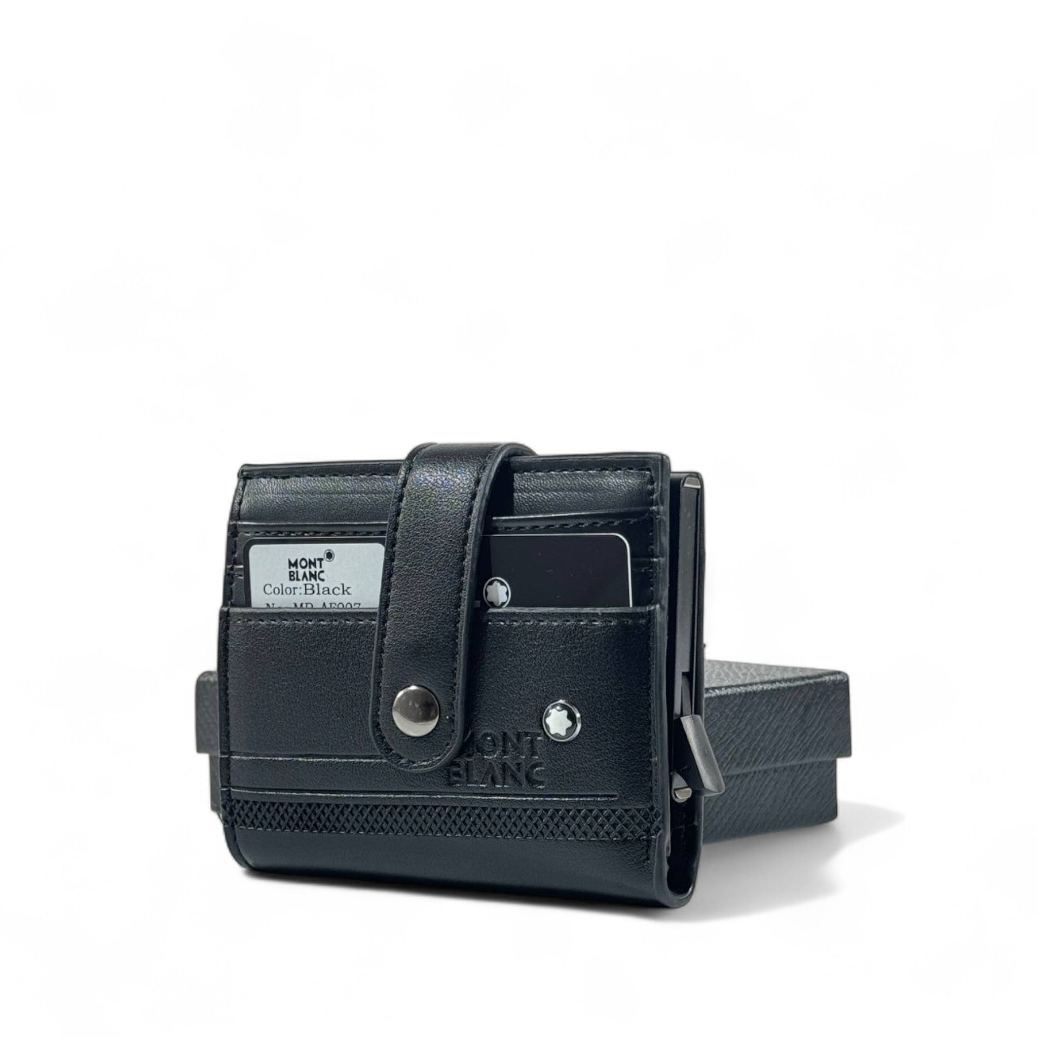 🖤 Montblanc Black Leather Wallet – Strap Closure with Emblem – MASTERPIECE