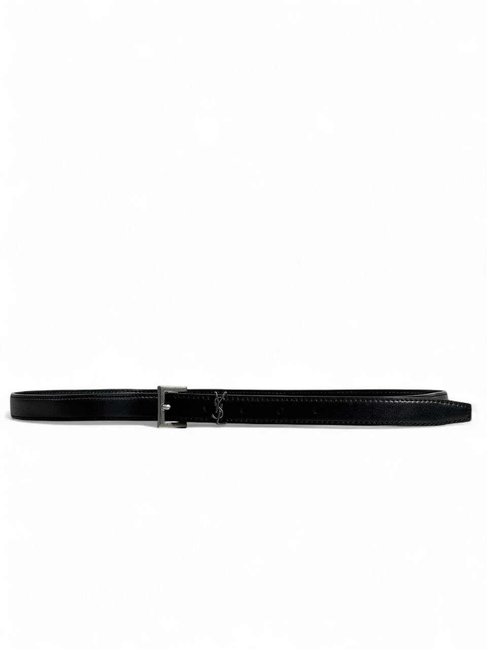 YSL Black Leather Belt with Silver Buckle — 100 cm | Sleek Parisian ...