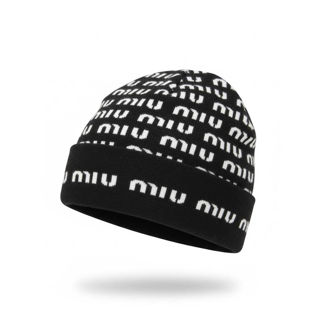 🖤 MIU MIU Repeated Logo Knit Beanie – Modern Iconic Winter Style ️ ...