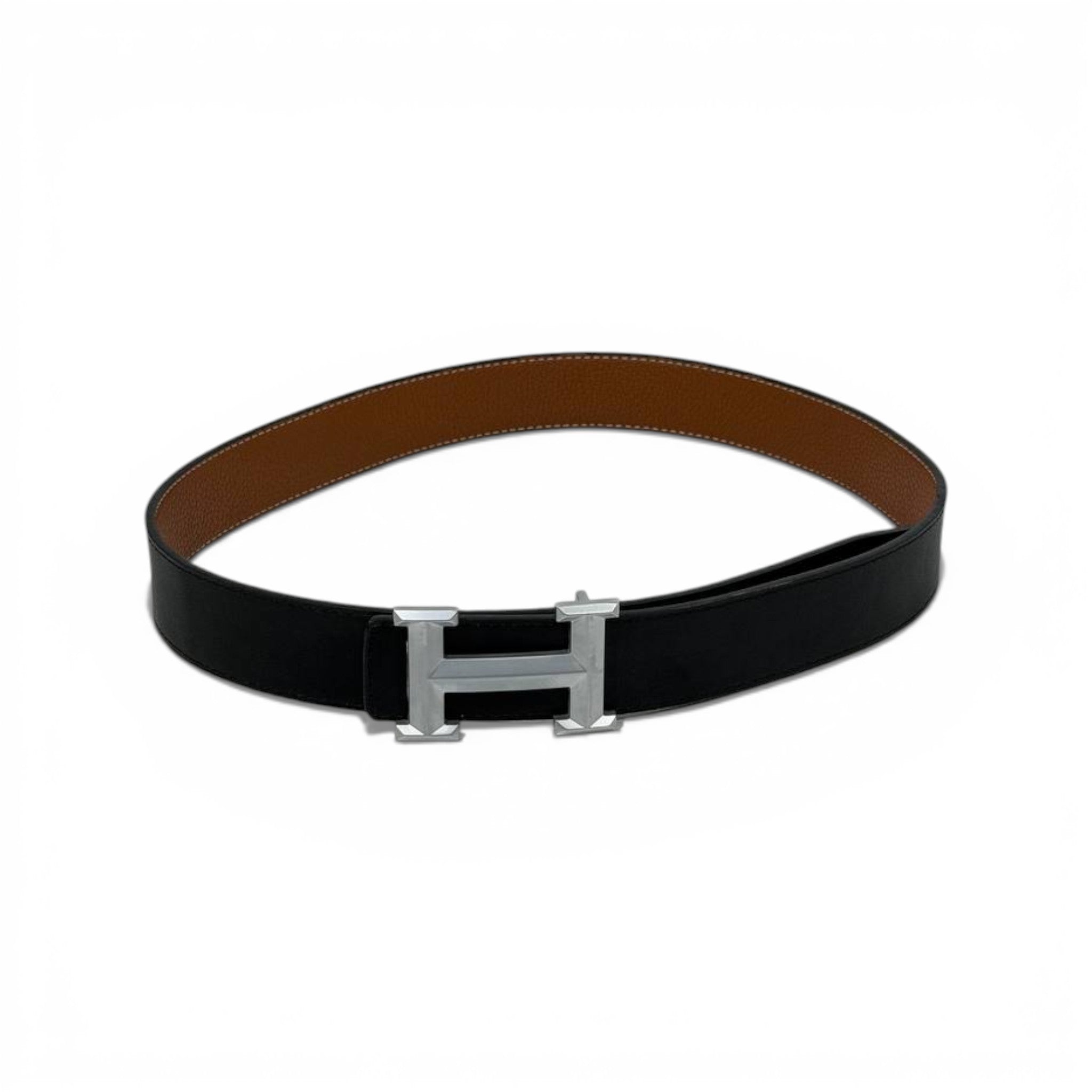 👔 Hermès Double-Face Leather Belt with Silver H Buckle – 120 cm | Icon ...