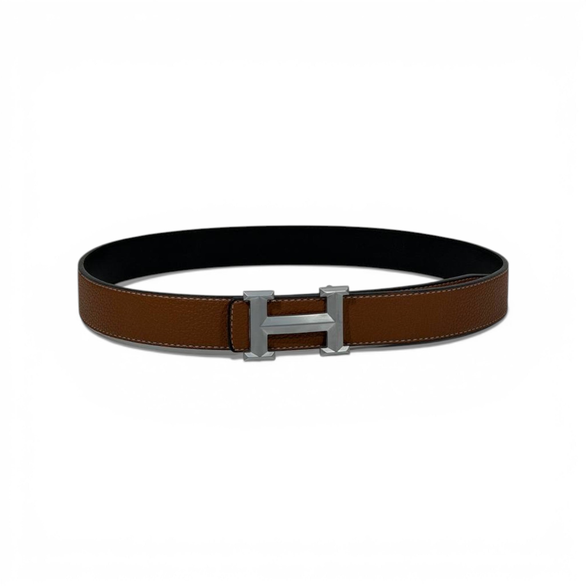 👔 Hermès Double-Face Leather Belt with Silver H Buckle – 120 cm | Icon ...