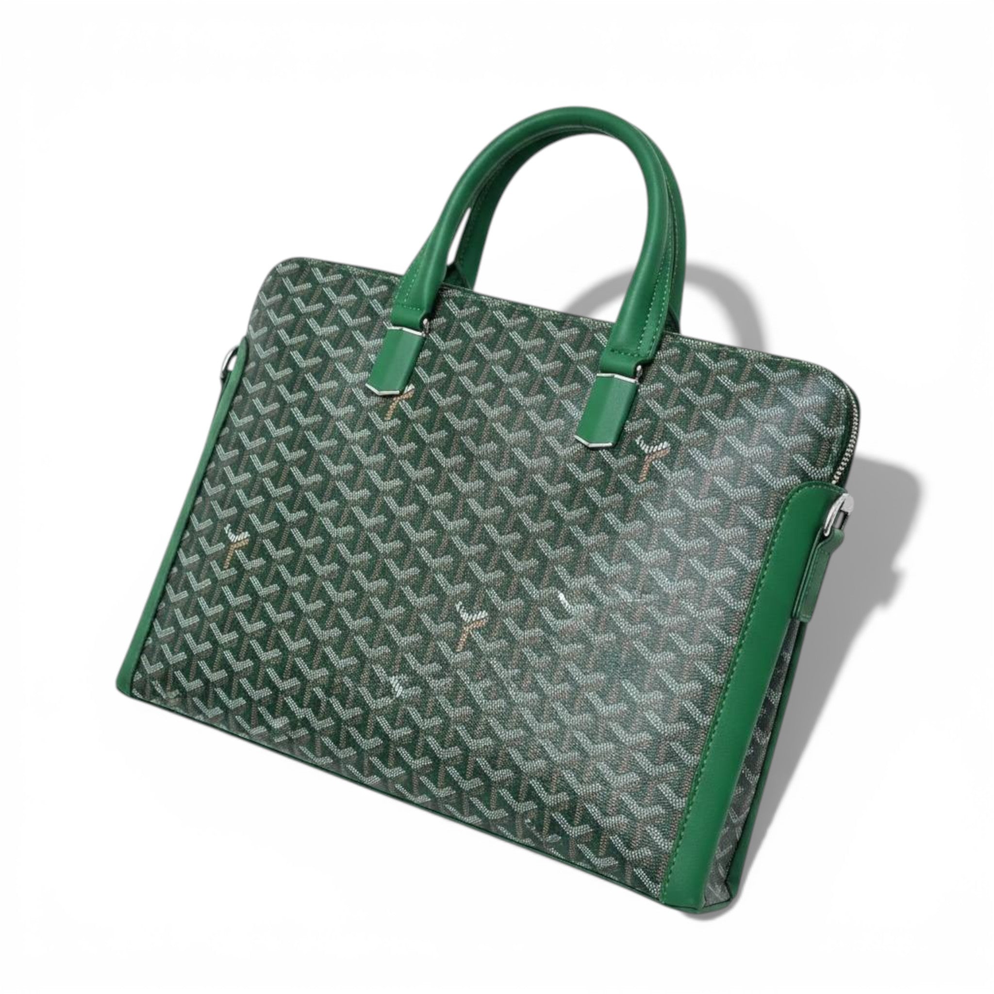 👜 Goyard Monogram Structured Tote – Grey Canvas with Green Leather | I – MASTERPIECE