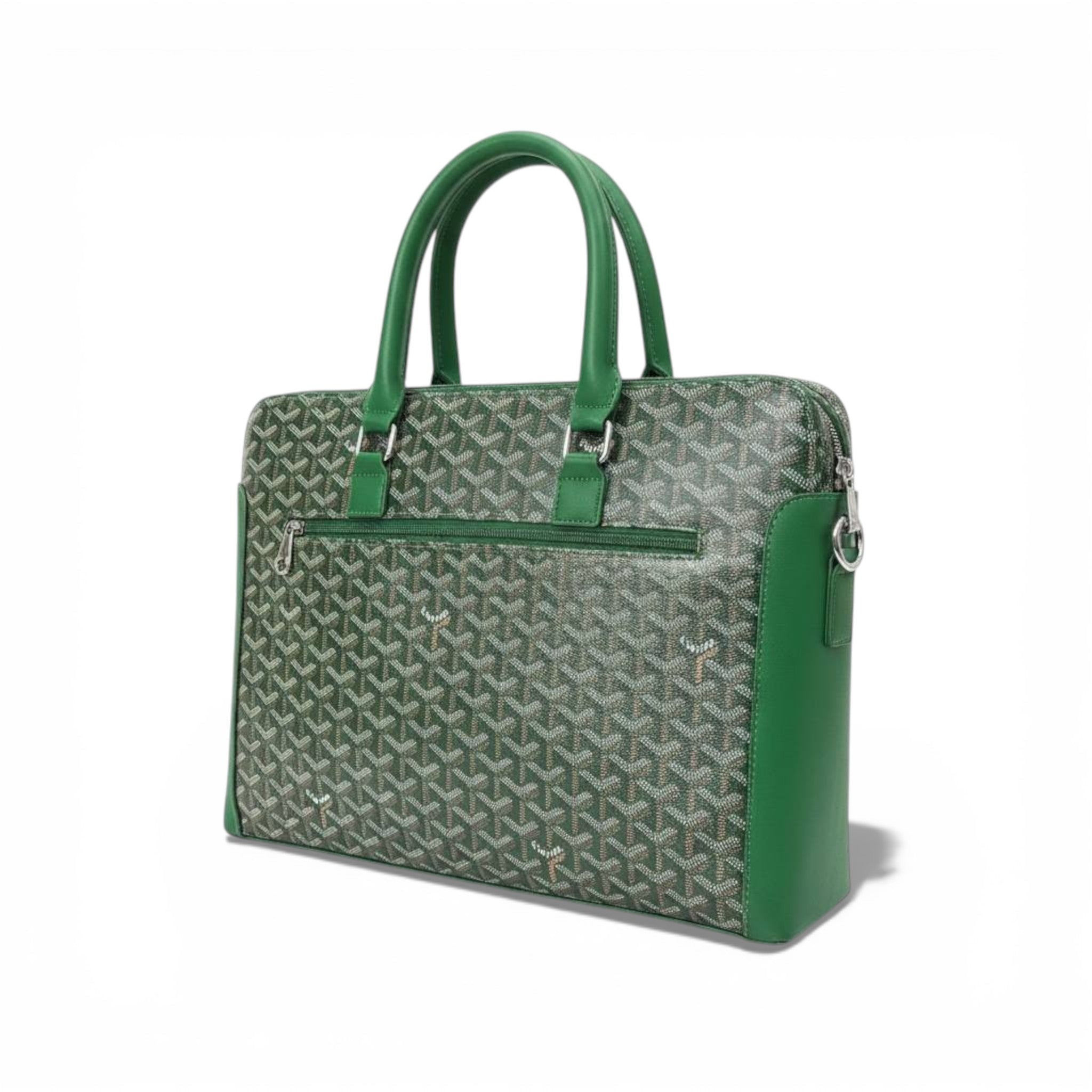 👜 Goyard Monogram Structured Tote – Grey Canvas with Green Leather | I – MASTERPIECE