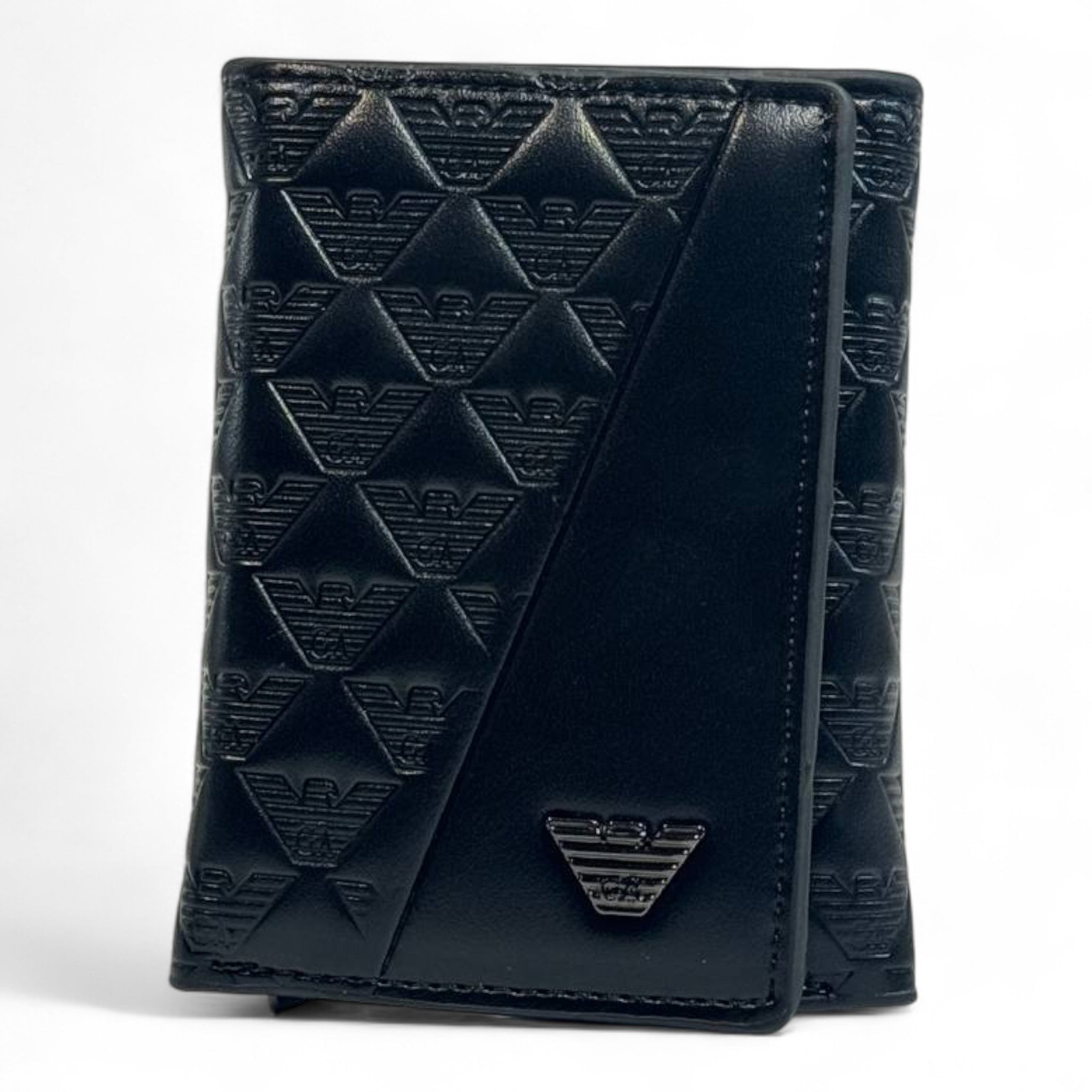 🖤 Emporio Armani Dual-Texture Trifold Wallet – Jet Black Edition 🦅 ...